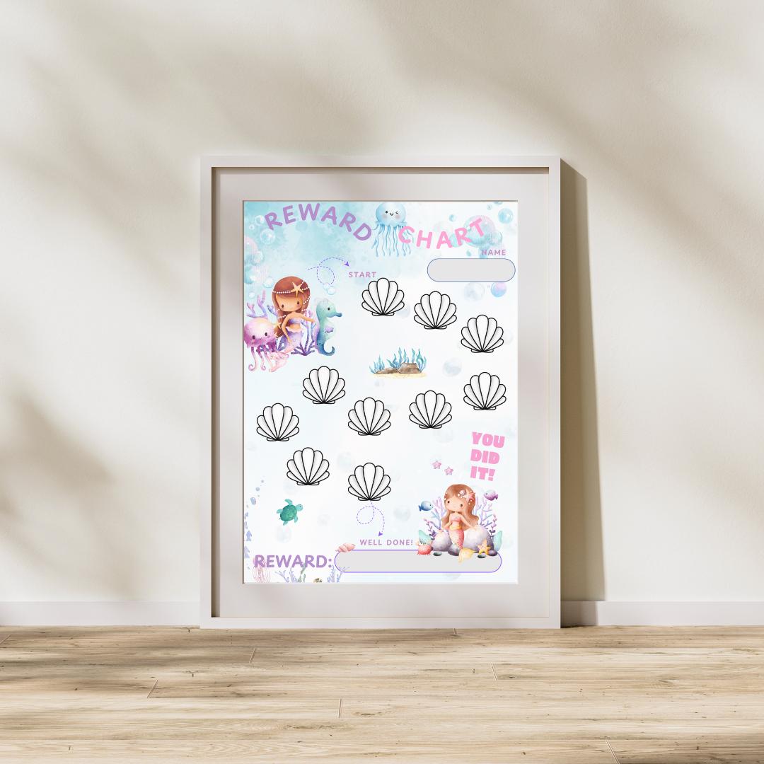 Printable Mermaid Sea Ocean Reward Chart | Kids Behavior| Toddler Potty ...