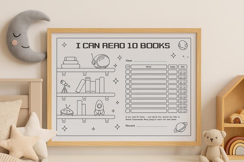 Printable Space Reading Tracker for Kids, I Can Read 10 Books, Rocket ...