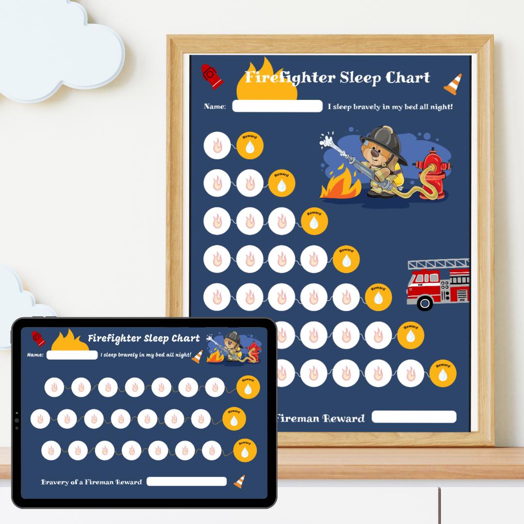 Firefighter 2-step Sleeping Chart Printable, Toddler Stay in Bed All ...