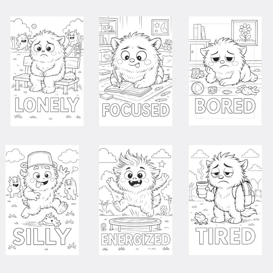 40 Emotions Cute Monsters Coloring Pages |mental Health| Mindful ...