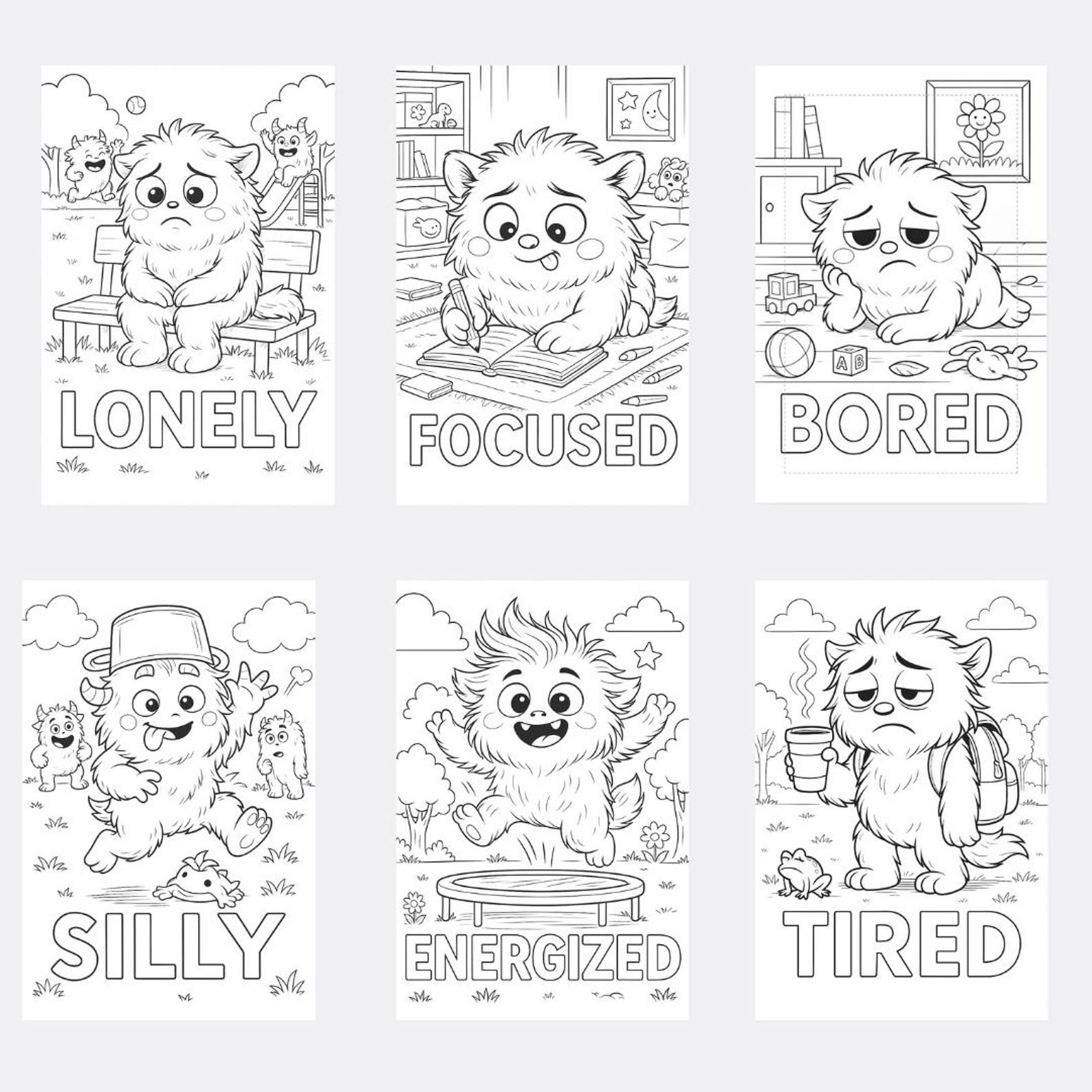 40 Emotions Cute Monsters Coloring Pages |mental Health| Mindful ...