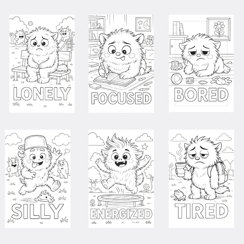 40 Emotions Cute Monsters Coloring Pages |mental Health| Mindful ...