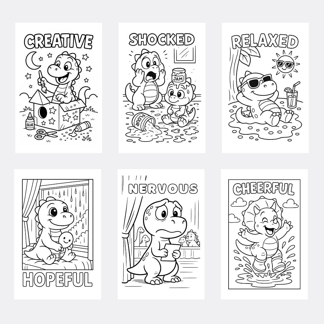 Big Feelings Dino Coloring Kids Book| 40 Printable Emotion Pages ...