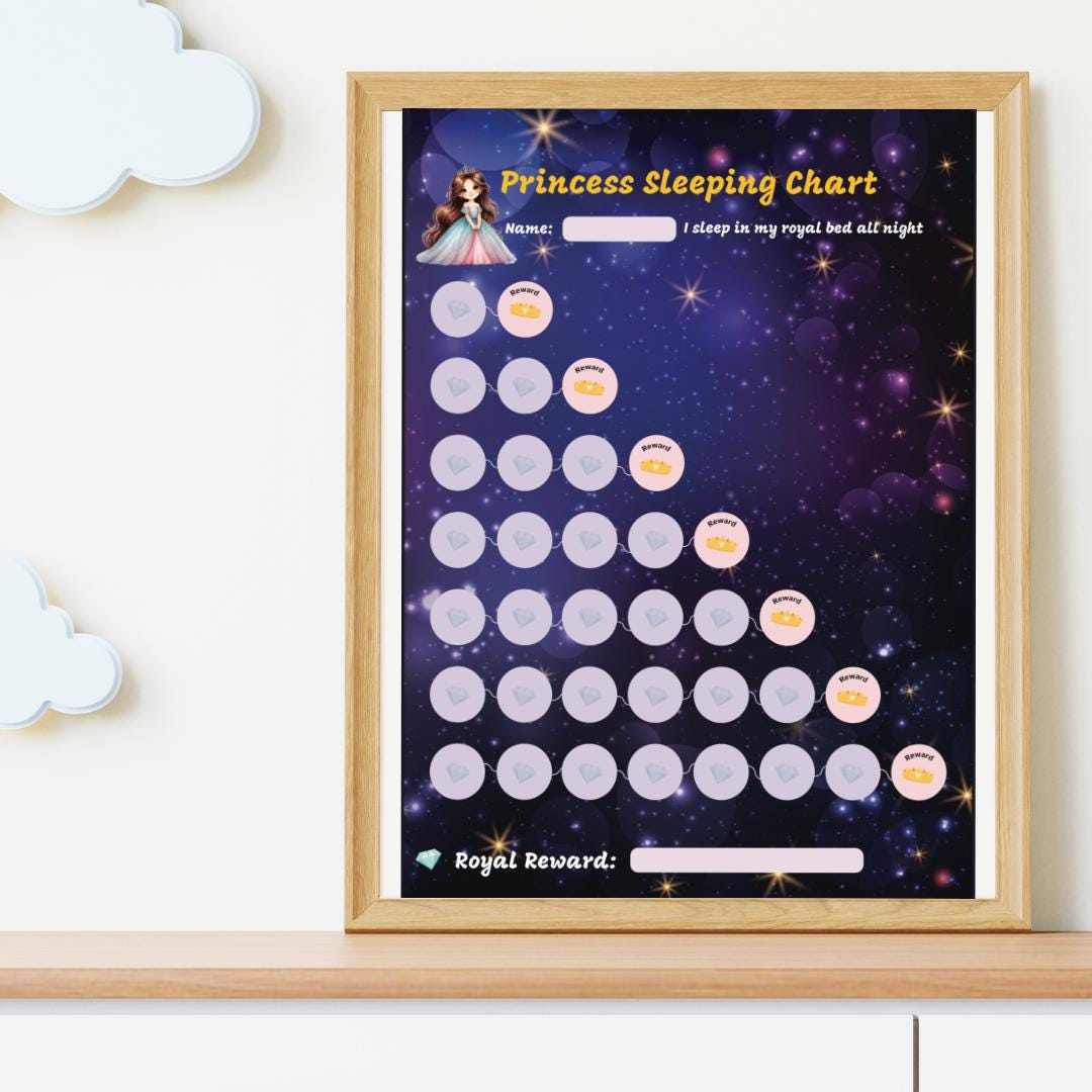 Princess Girl Sleeping Chart Printable, Toddler Stay in Bed All Night ...