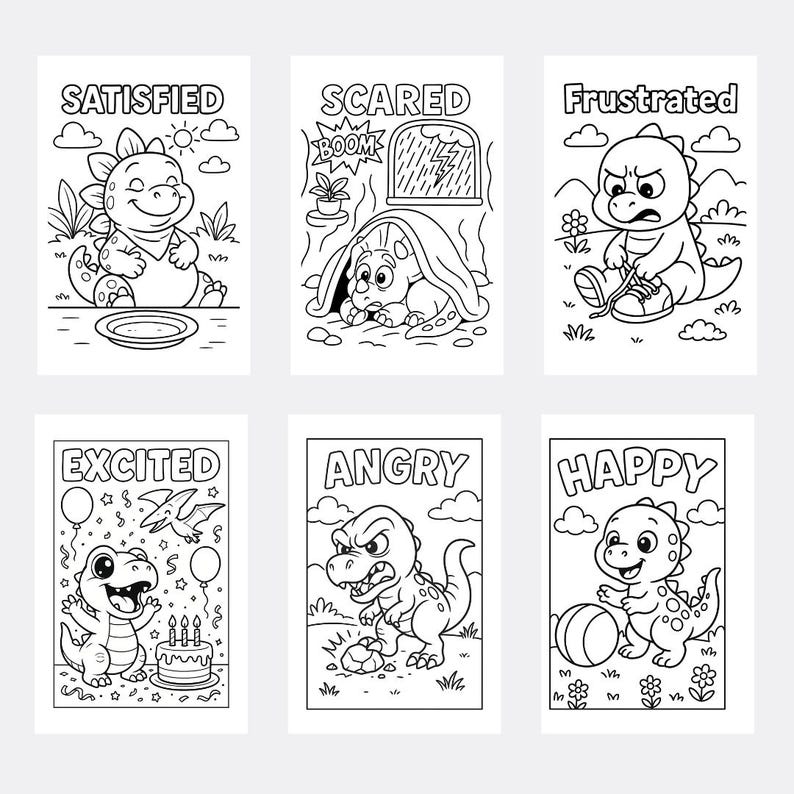 Big Feelings Dino Coloring Kids Book| 40 Printable Emotion Pages ...