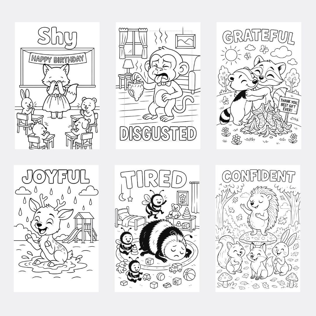 45 Emotions Funny Animals Coloring Pages |mental Health| Mindful ...
