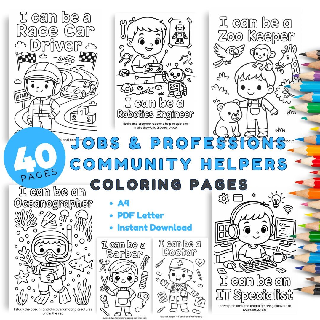 40 Jobs & Career Professions Kids Coloring Pages| Community Helpers ...