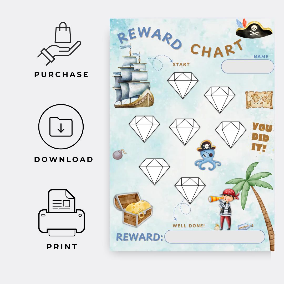 Printable Pirate Treasure Reward Chart |kids Behavior| Instant Download ...