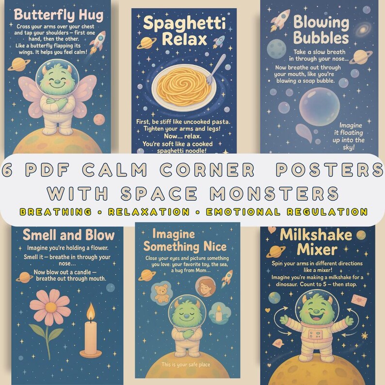 Calm Corner Techniques Printable Space Monster Poster| Classroom Self ...