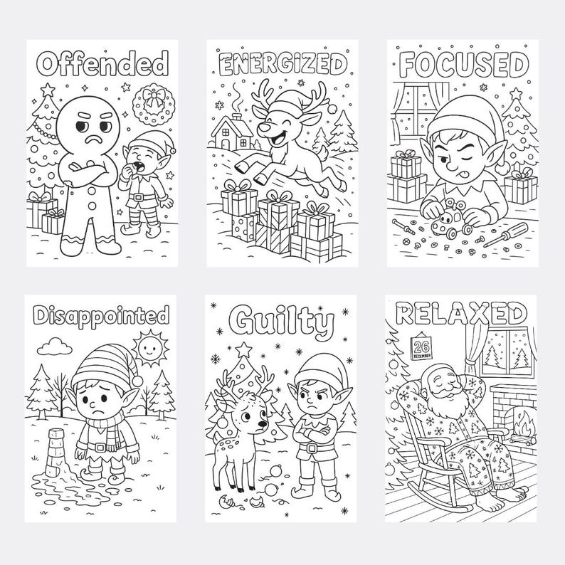 40 Christmas Feelings & Emotions Kids Coloring Pages| SEL| Holiday Elf ...
