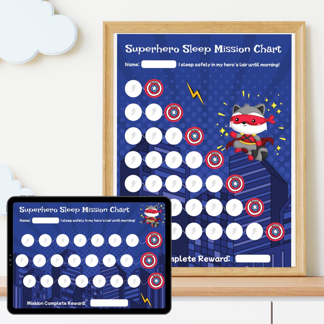 Superhero Sleeping Chart Printable, Toddler Stay in Bed All Night, Kids ...