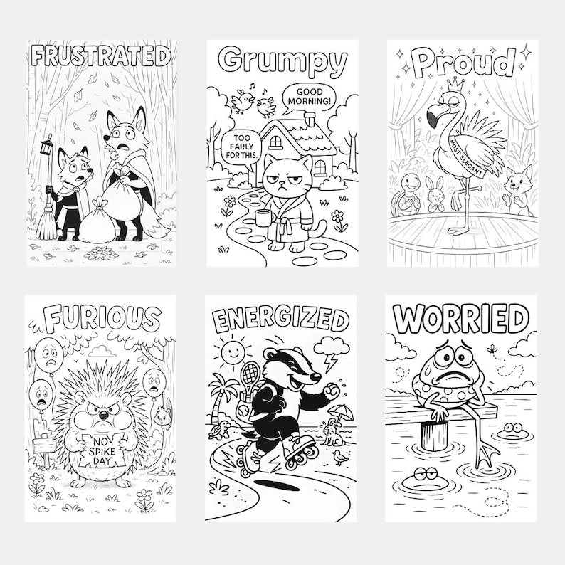 45 Emotions Funny Animals Coloring Pages |mental Health| Mindful ...