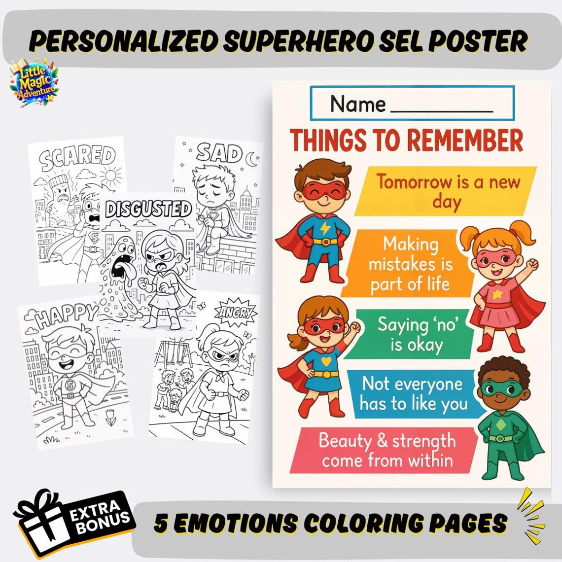 Superhero Social Emotional Learning Personalized Kids Poster| Emotion ...