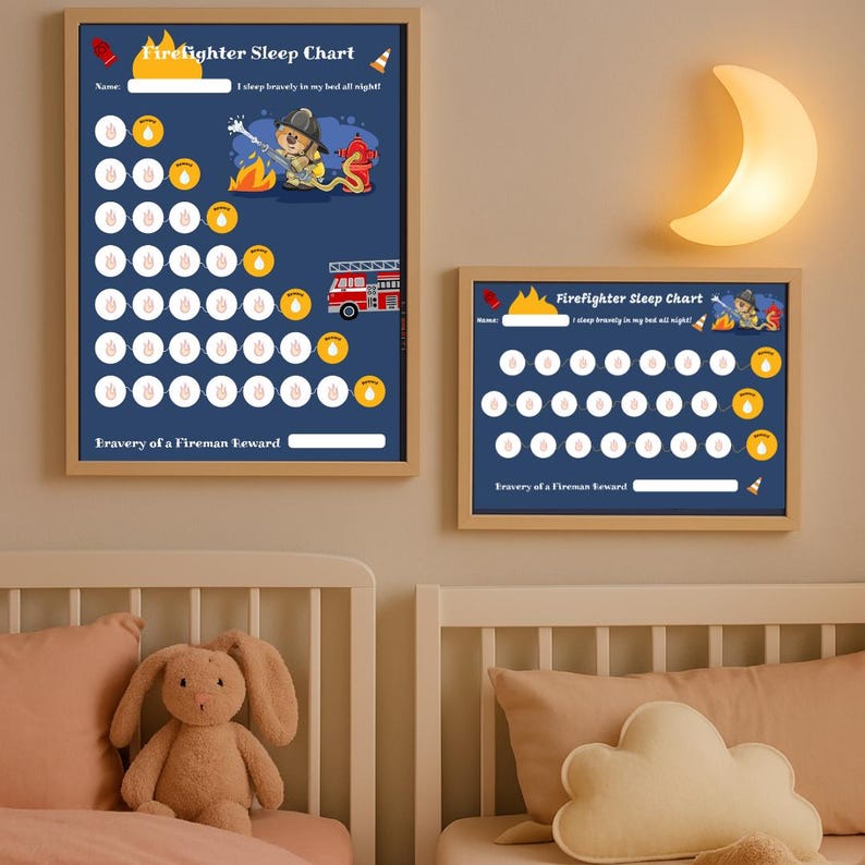 Firefighter 2-step Sleeping Chart Printable, Toddler Stay in Bed All ...