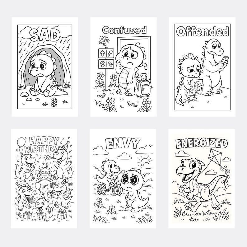 Big Feelings Dino Coloring Kids Book| 40 Printable Emotion Pages ...