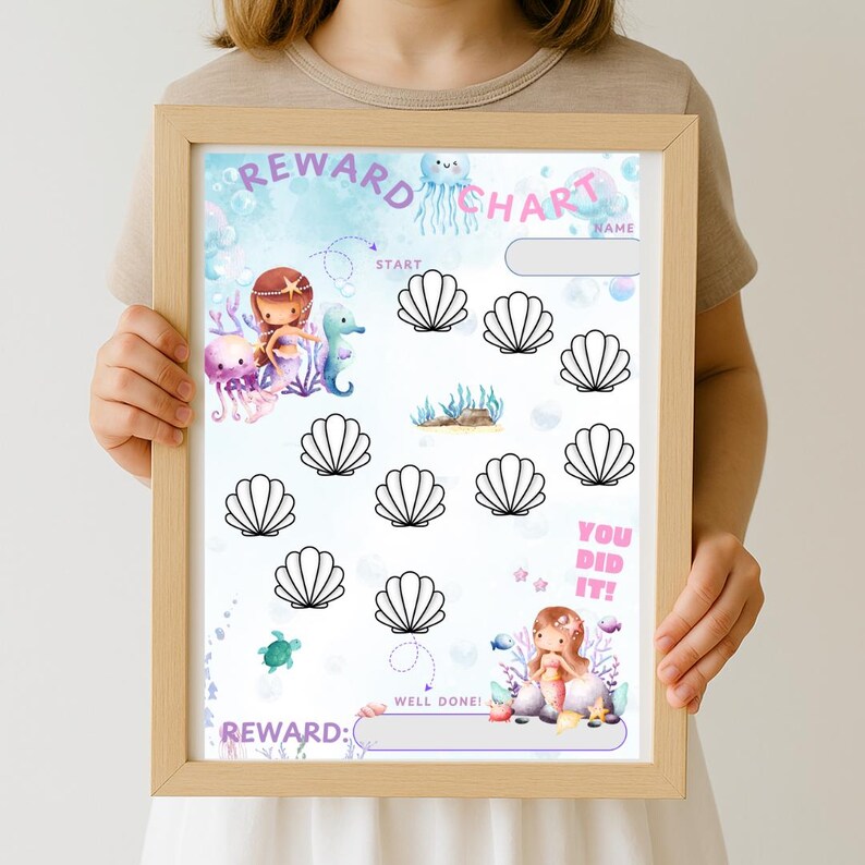Printable Mermaid Sea Ocean Reward Chart | Kids Behavior| Toddler Potty ...
