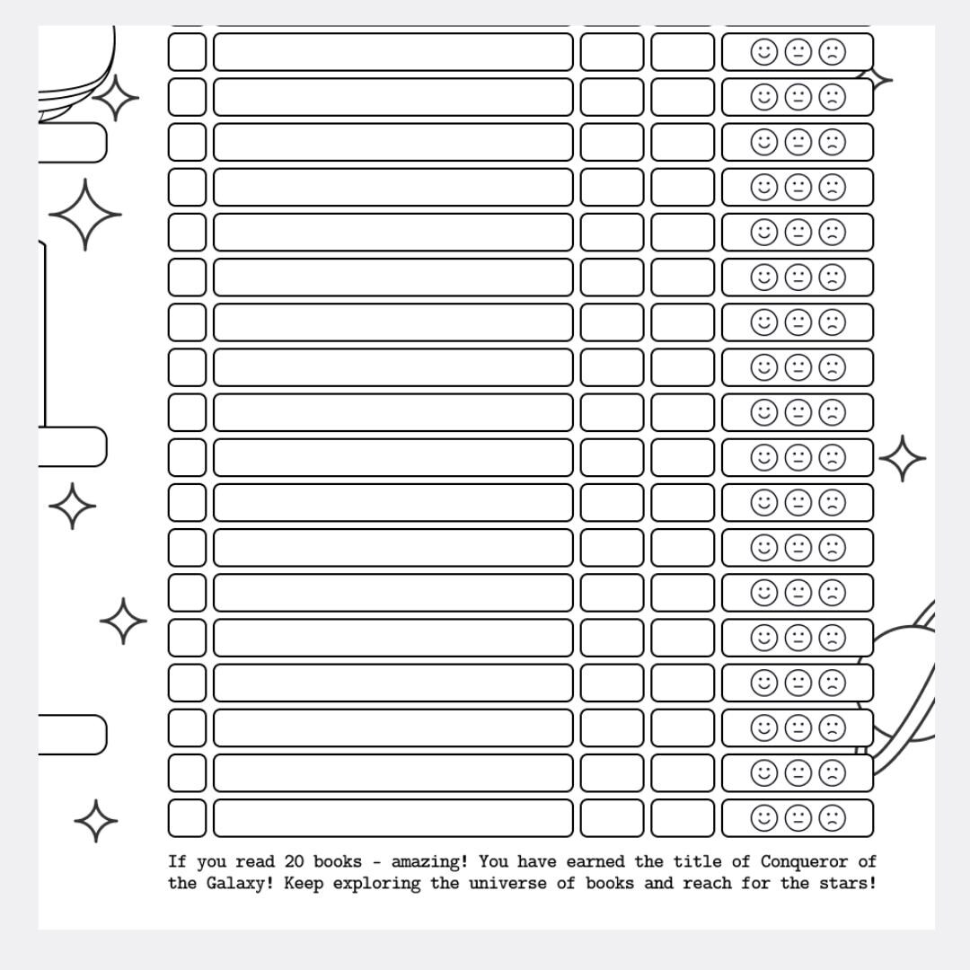 Printable Space Reading Tracker for Kids, I Can Read 20 Books, Rocket ...