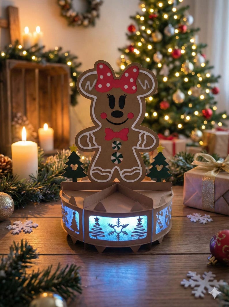 3D Gingerbread Minnie Mouse SVG / Gingerbread Paper Christmas Lantern ...