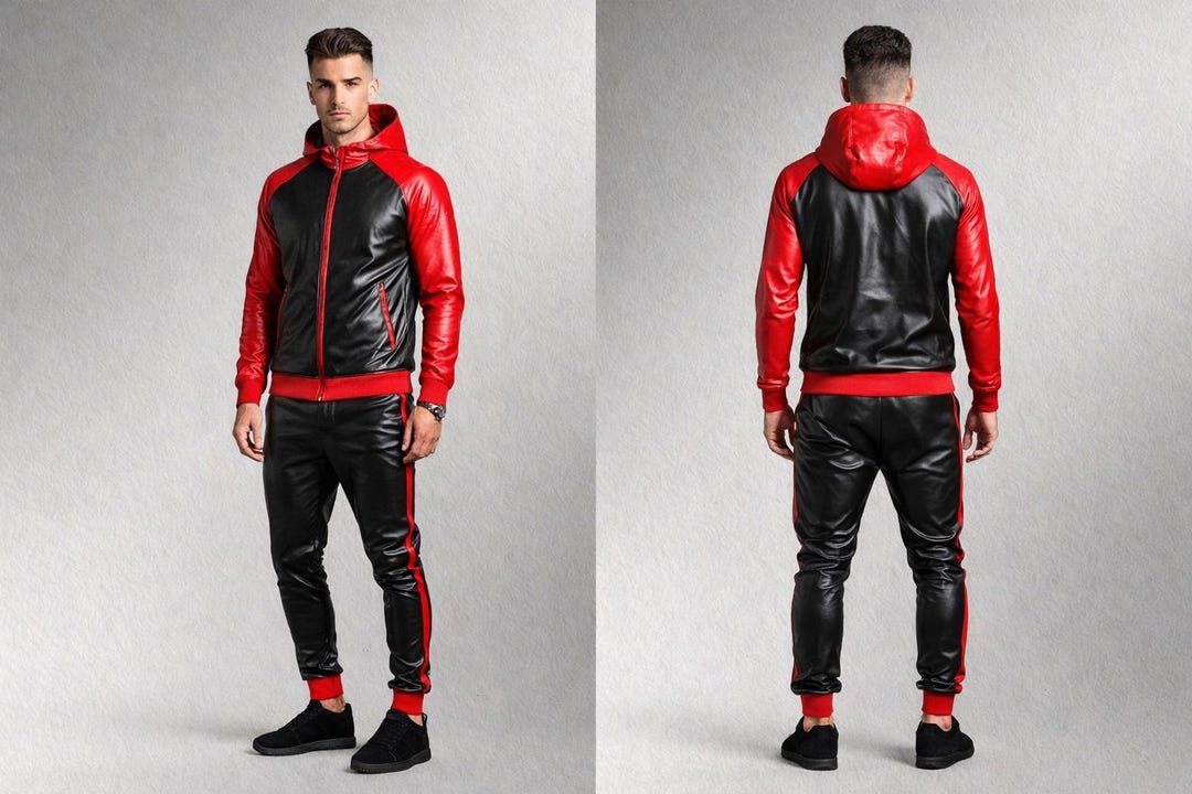 Couple Name on It - Leather Tracksuit Set – Matching His & Hers Red ...