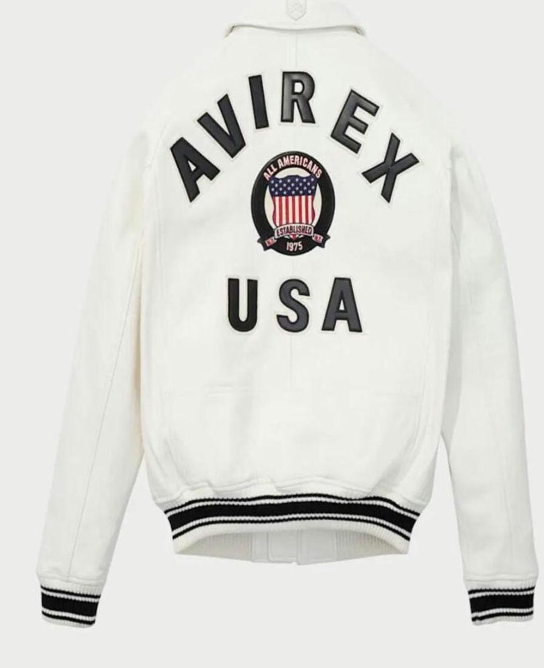 Avirex White Leather Varsity Jacket: Vintage Style Bomber With ...