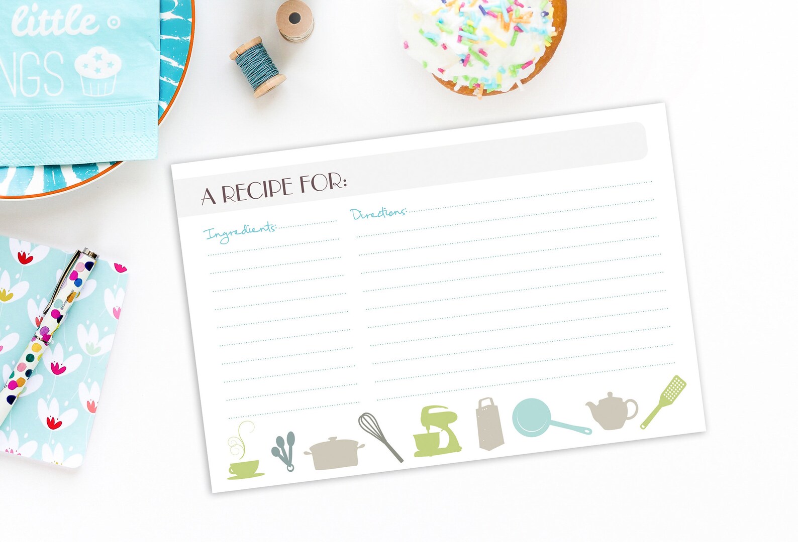 Kitchen Utensil Recipe Cards Printable PDF 4x6 Recipe Card Instant ...