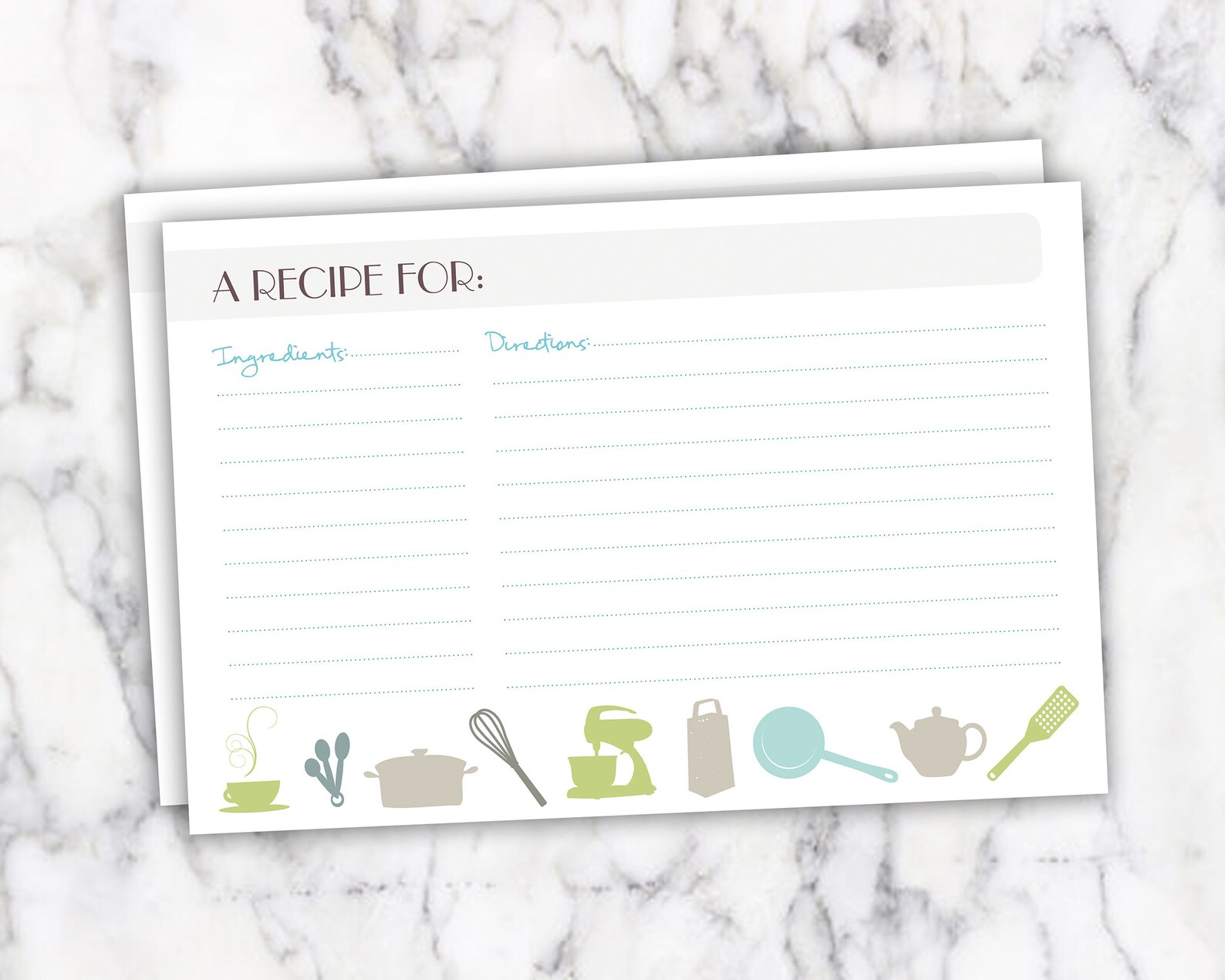 Kitchen Utensil Recipe Cards Printable PDF 4x6 Recipe Card Instant ...