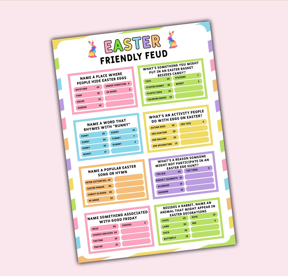 Printable Easter Family Game, Easter Friendly Feud | Easter Family Feud ...