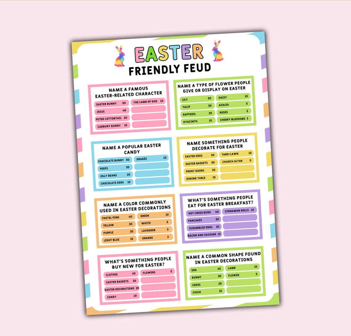 Printable Easter Family Game, Easter Friendly Feud | Easter Family Feud ...