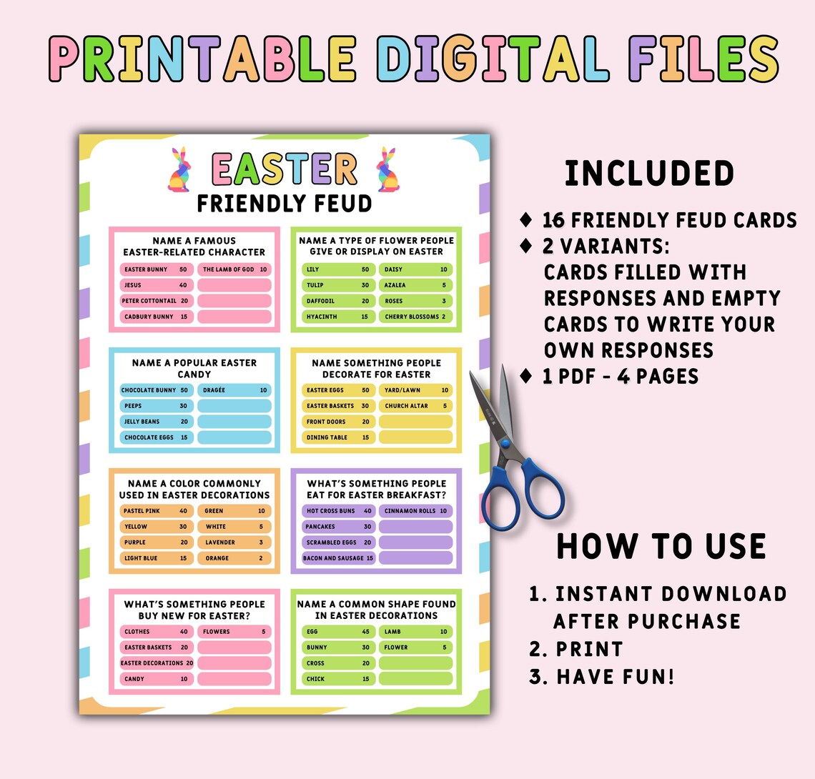 Printable Easter Family Game, Easter Friendly Feud | Easter Family Feud ...