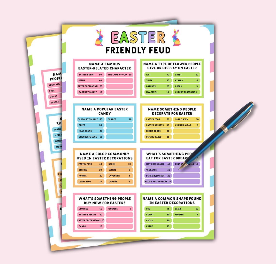 Printable Easter Family Game, Easter Friendly Feud | Easter Family Feud ...