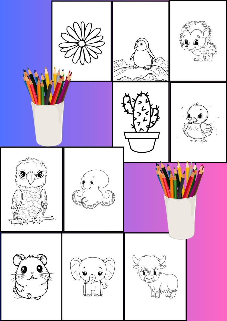 Pack of 10 Animal and Plant Coloring Pages – Digital Illustrations for ...