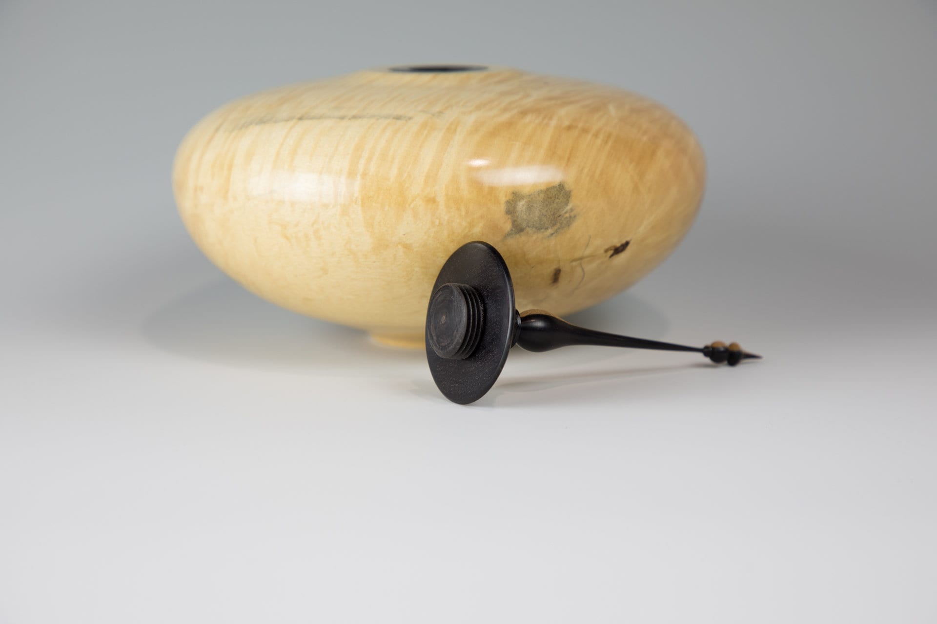 Hand Turned Figured Box Elder Vessel With African Blackwood Threaded ...