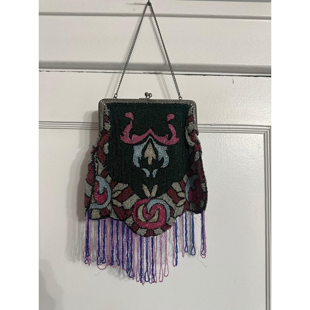Vintage Beaded Evening Bag Flapper Purse Antique Clutch Handbag Made in ...