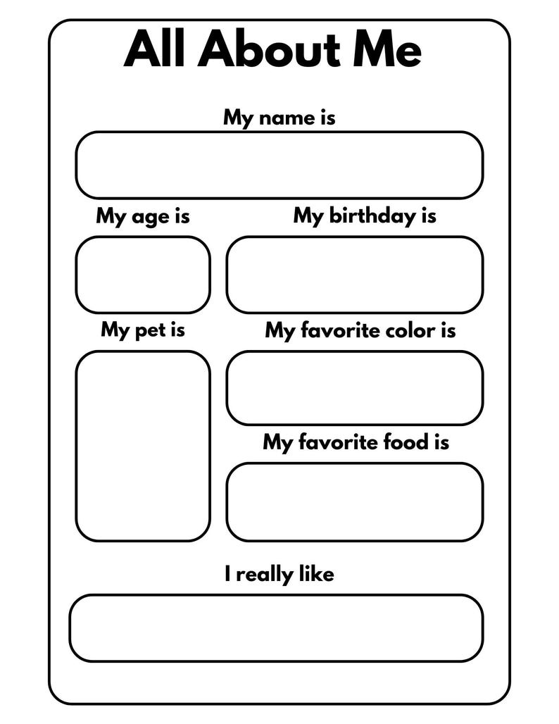 All About Me, Printable All About Me, Back to School, Home School ...
