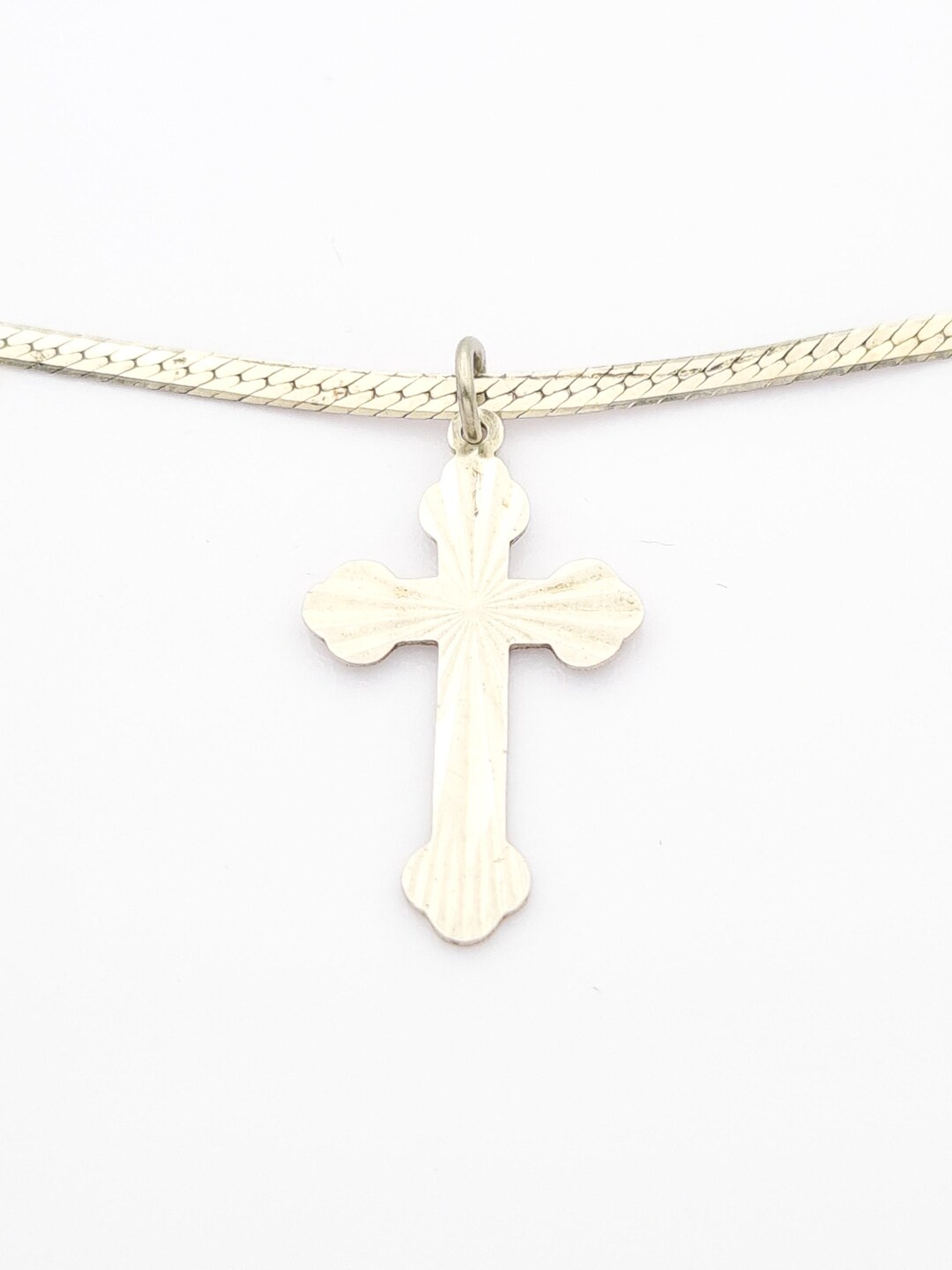 Vintage Sterling Silver Cross Necklace: 925 Italian Herringbone Chain ...