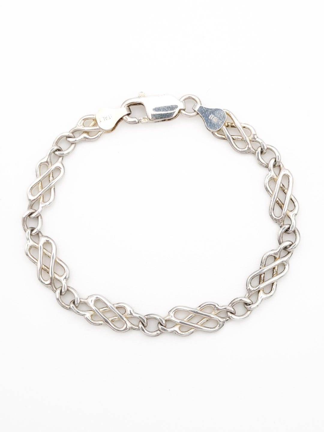 Italian Infinity Link Bracelet, Vintage Sterling Silver Hallmarked 925 ...