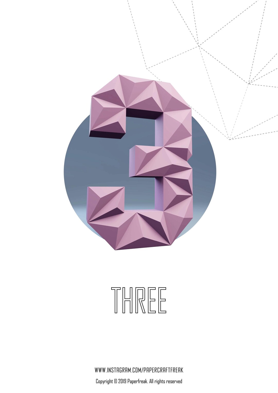 Papercraft 3D THREE 3 NUMBER Birthday Party Decor Pepakura Low Poly ...