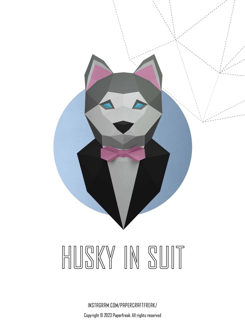 Papercraft 3D HUSKY DOG in SUIT Pepakura Low Poly Paper Sculpture Decor ...