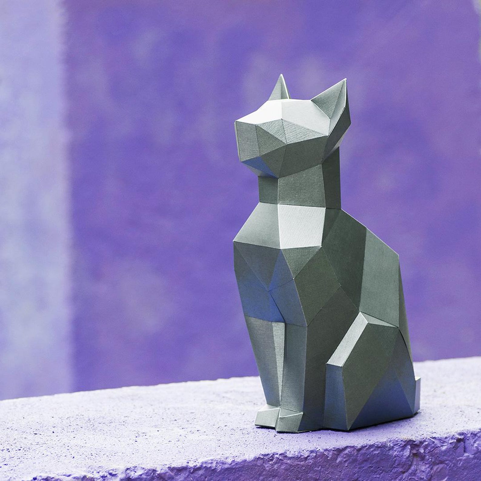 Papercraft 3D SITTING CAT Figure Pepakura Pdf Template Low Polygonal ...