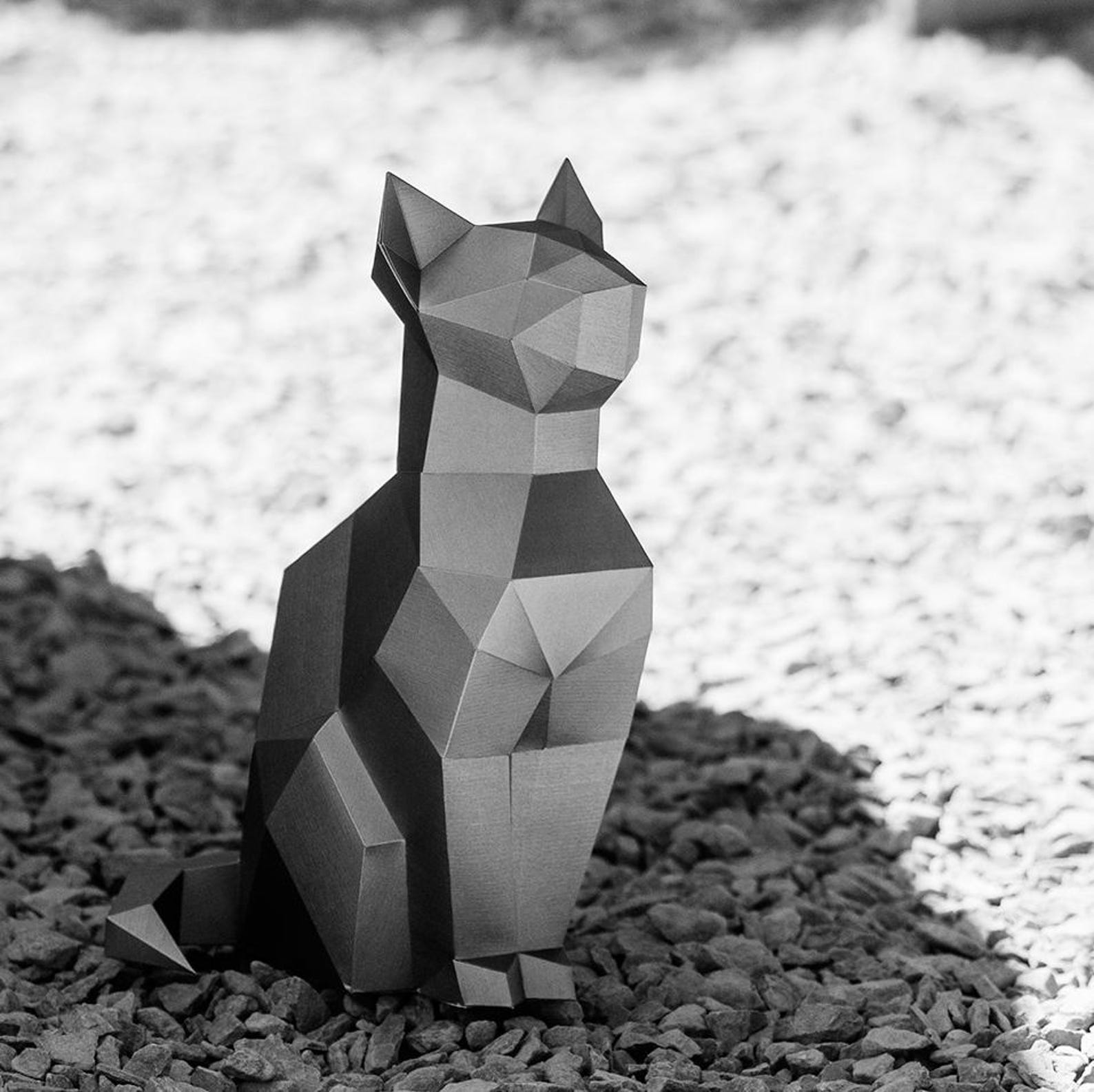 Papercraft 3D SITTING CAT Figure Pepakura Pdf Template Low Polygonal ...