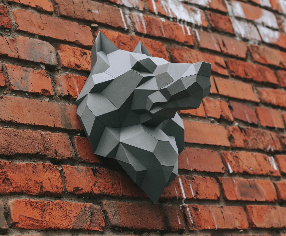 Papercraft 3D WOLF HEAD New Low Poly Paper Sculpture Diy Gift Decor for ...