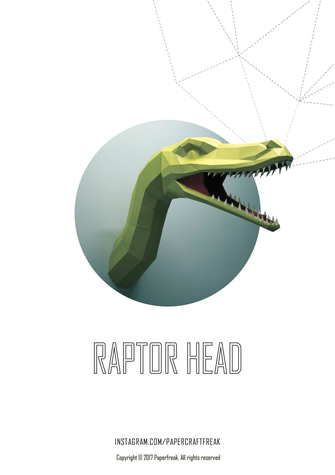 Papercraft DINOSAUR RAPTOR TROPHY Head Jurassic Dino Park 3D Low Poly ...