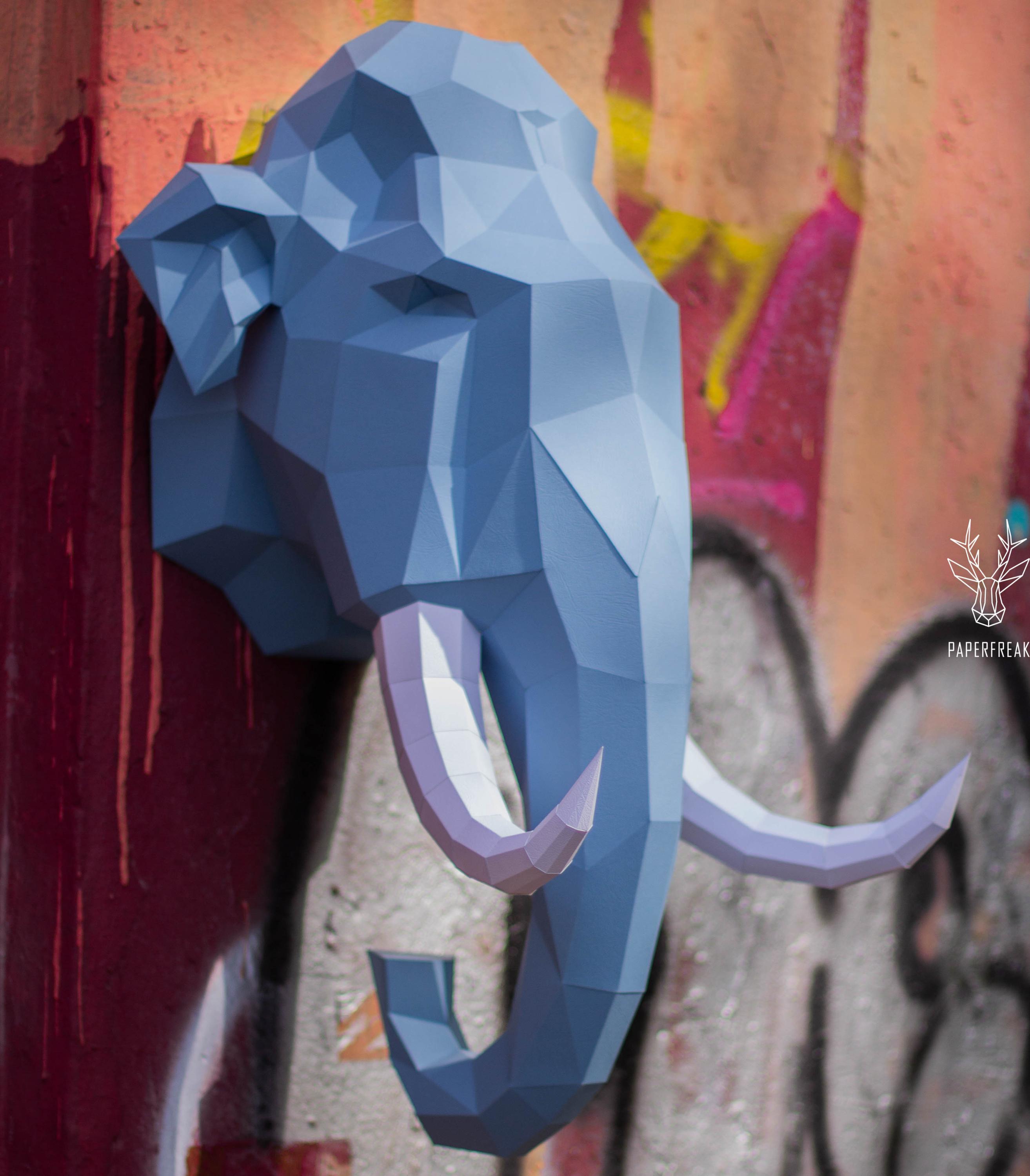 Papercraft 3D MAMMOTH HEAD Woolly Elephant Pepakura Low Poly Paper ...