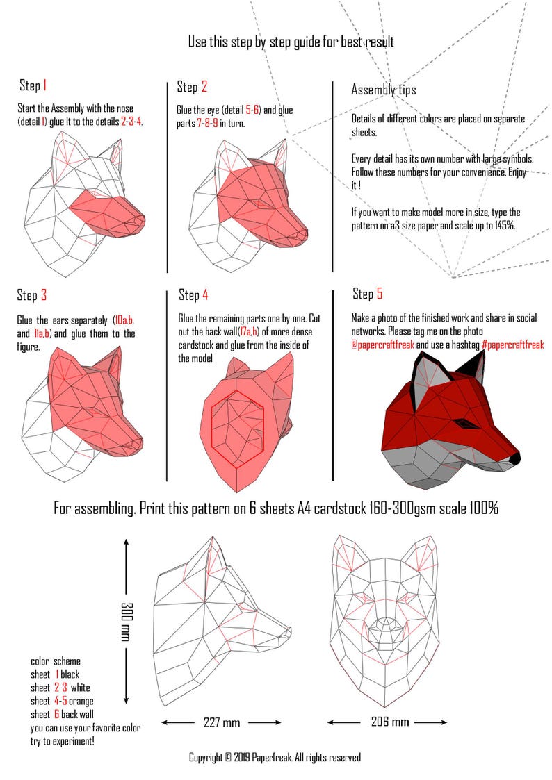 Papercraft 3D FOX HEAD TROPHY Low Poly Paper Sculpture Diy Gift Decor ...