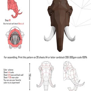 Papercraft 3D MAMMOTH HEAD Woolly Elephant Pepakura Low Poly Paper ...
