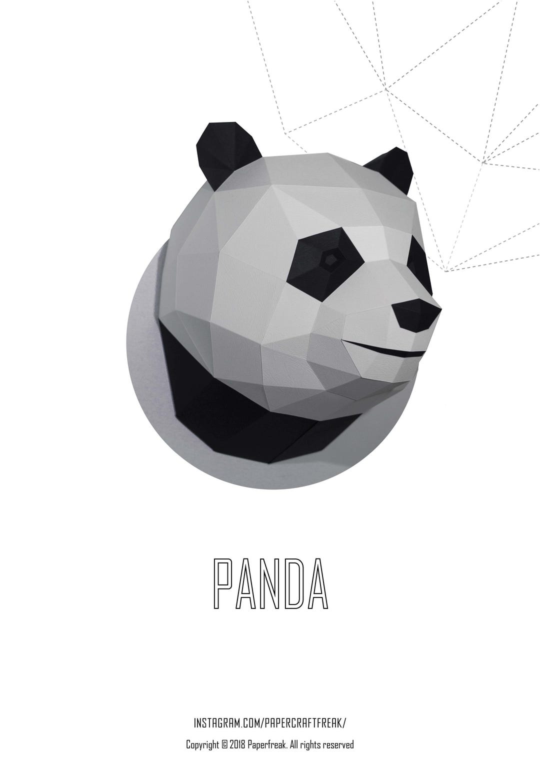 Papercraft 3D PANDA BEAR HEAD Pepakura Low Poly Paper Sculpture Diy ...