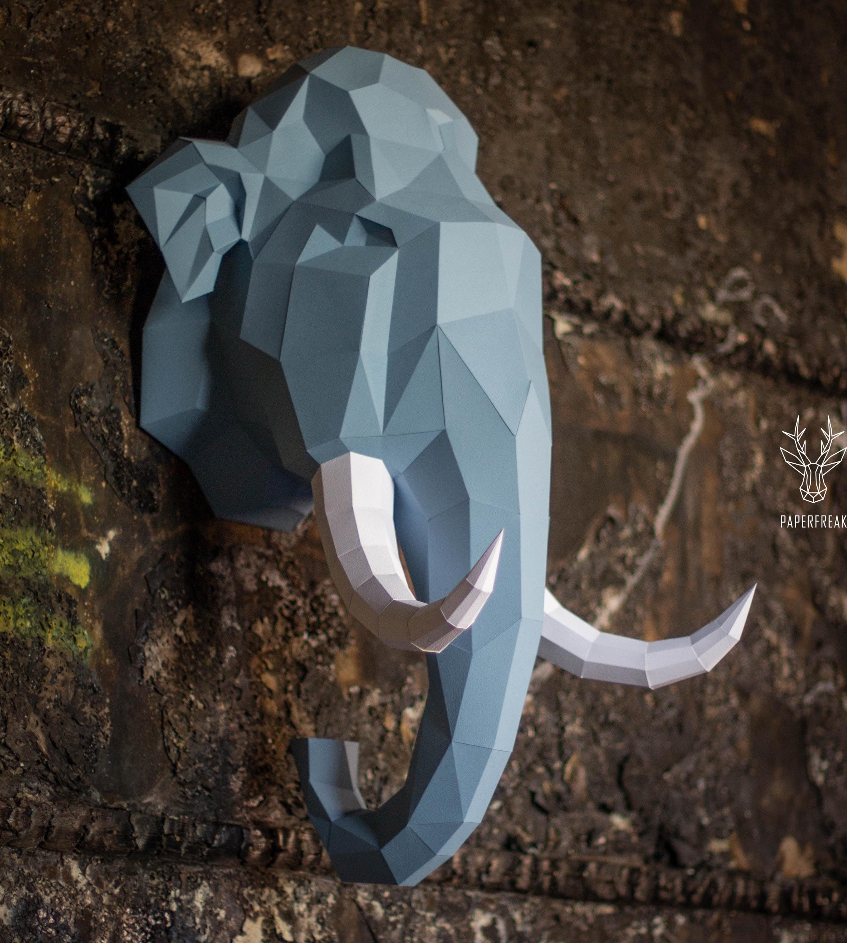 Papercraft 3D MAMMOTH HEAD Woolly Elephant Pepakura Low Poly Paper ...