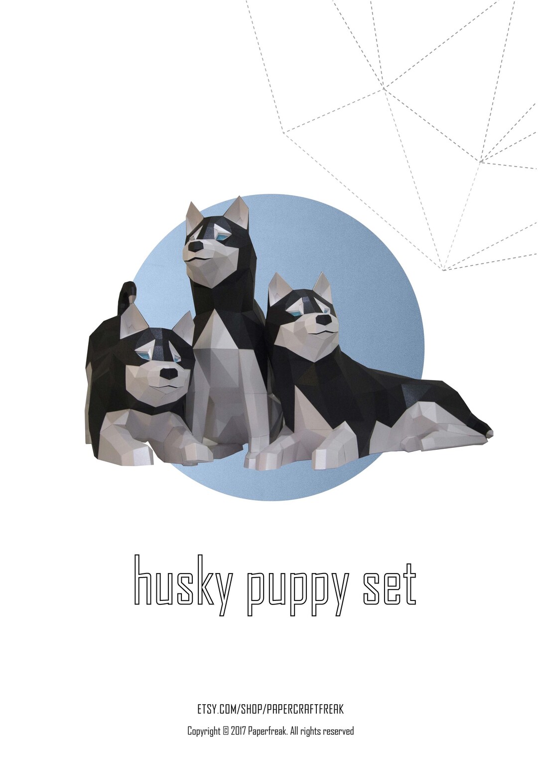 Papercraft 3D 3 HUSKY PACK DOG Puppy Pepakura Pdf Template Low ...