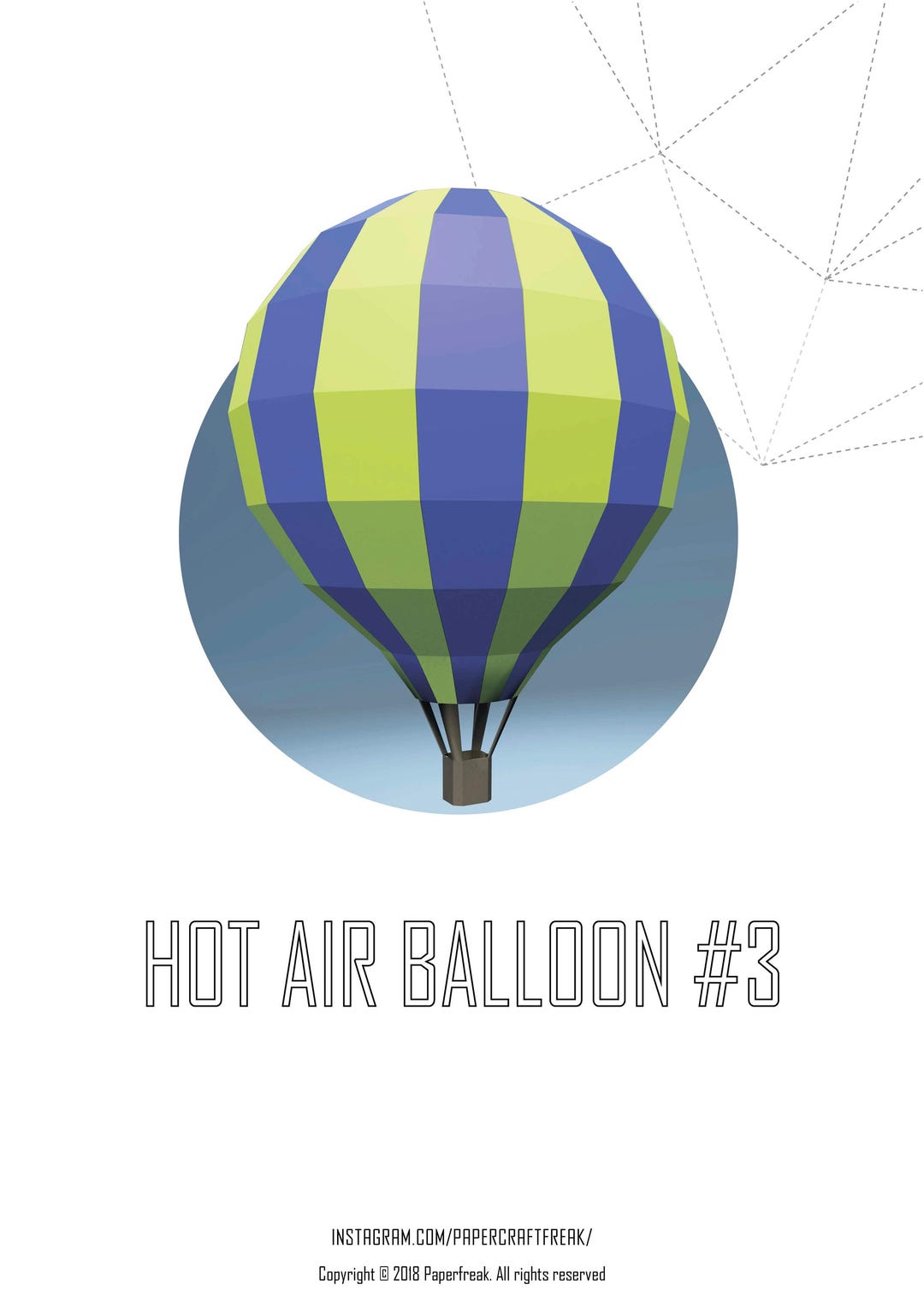 Papercraft 3D HOT AIR BALLOON #3 Pepakura Low Poly Paper Sculpture Diy Gift Decor for Home and ...