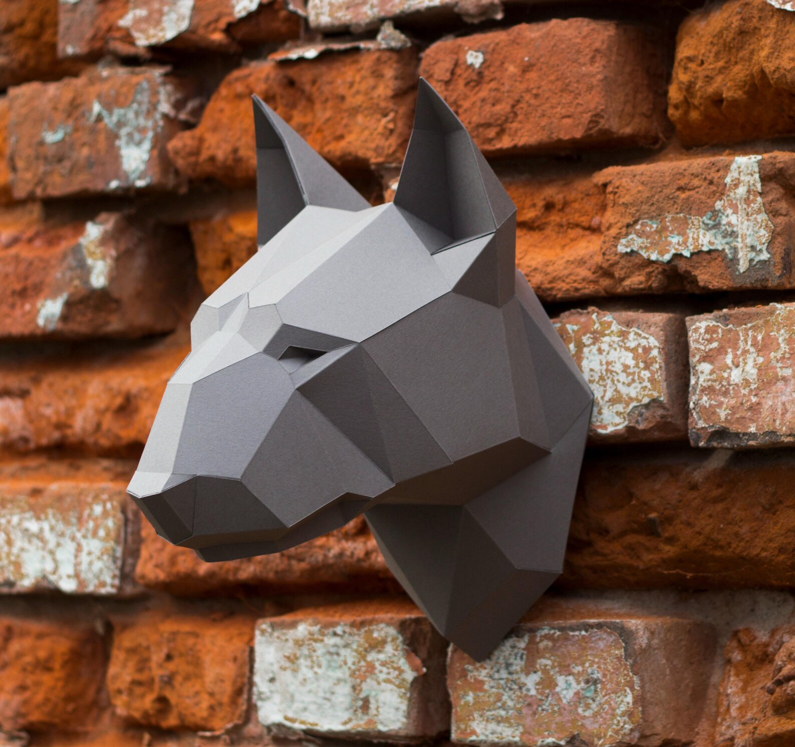 Papercraft 3d BULLTERRIER DOG HEAD Low Poly Paper Sculpture Diy Gift ...